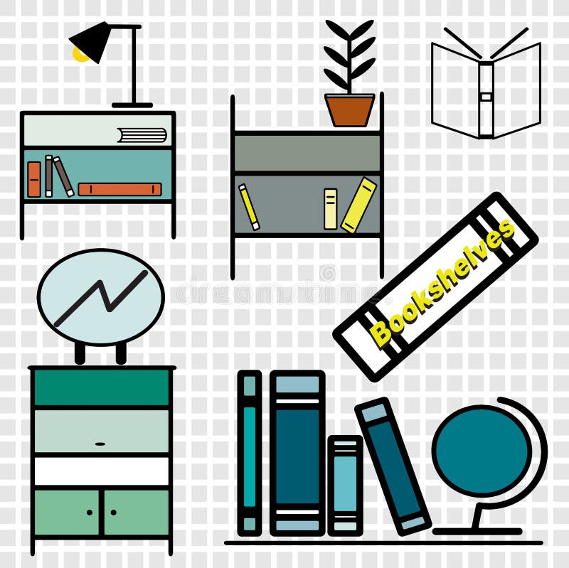 Set of Editable Bookcase Icons Stock Vector - Illustration of shelves ...