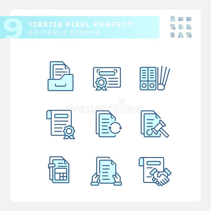 Set of Editable Pixel Perfect Blue Document Icons Stock Vector ...