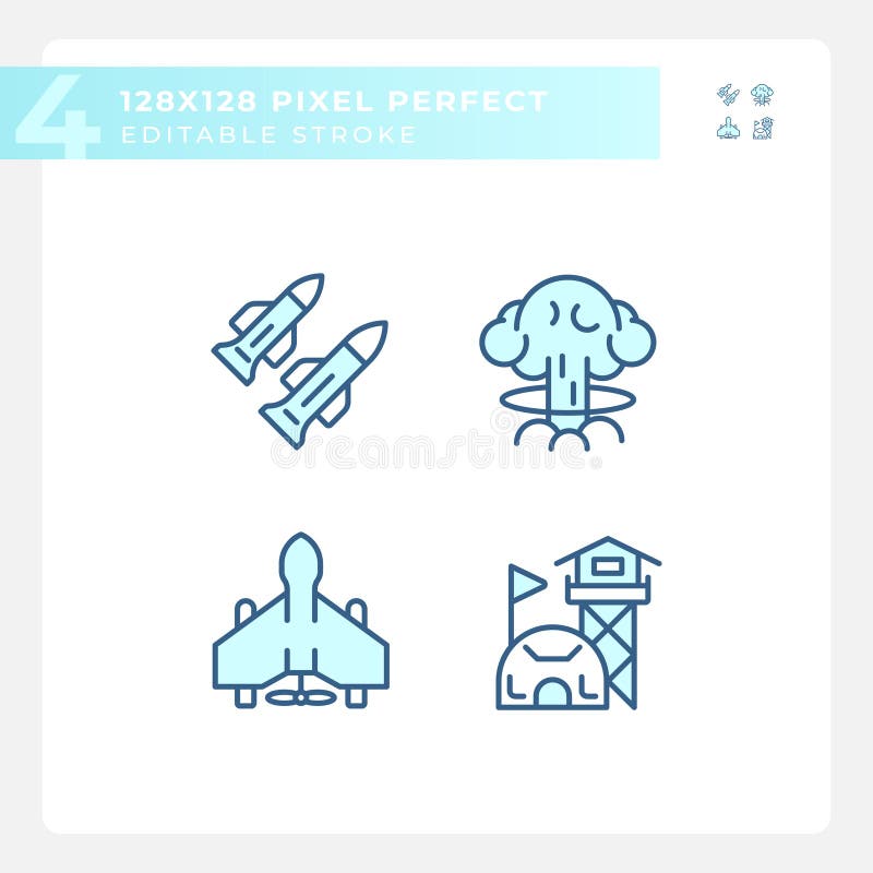Set of Editable Pixel Perfect Blue Weapons Icons Stock Vector ...