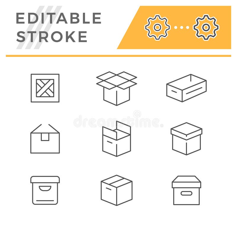 Set Editable Stroke Line Icons of Box Stock Vector - Illustration of ...