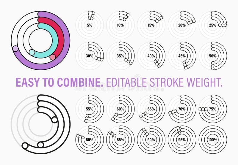 Set of Editable Trendy Line Style Round Infographic Pie Chart Design ...