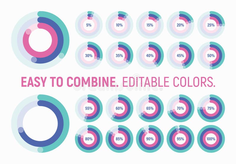 Set of Editable Trendy Line Style Round Infographic Pie Chart Design ...