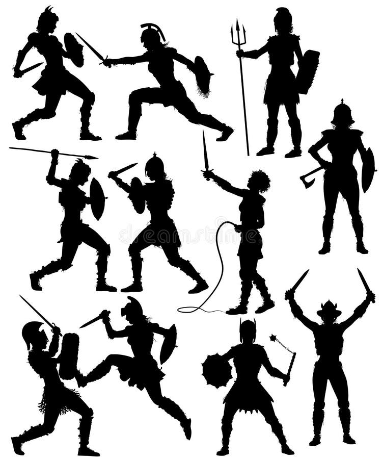 Female Gladiator Silhouettes Stock Vector - Illustration of ancient ...