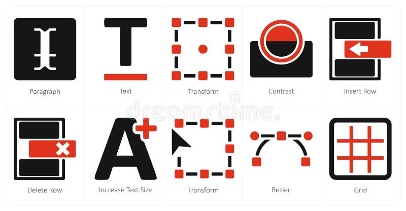A Set of 10 Editing Tools Icons As Paragraph, Text, Transform Stock ...
