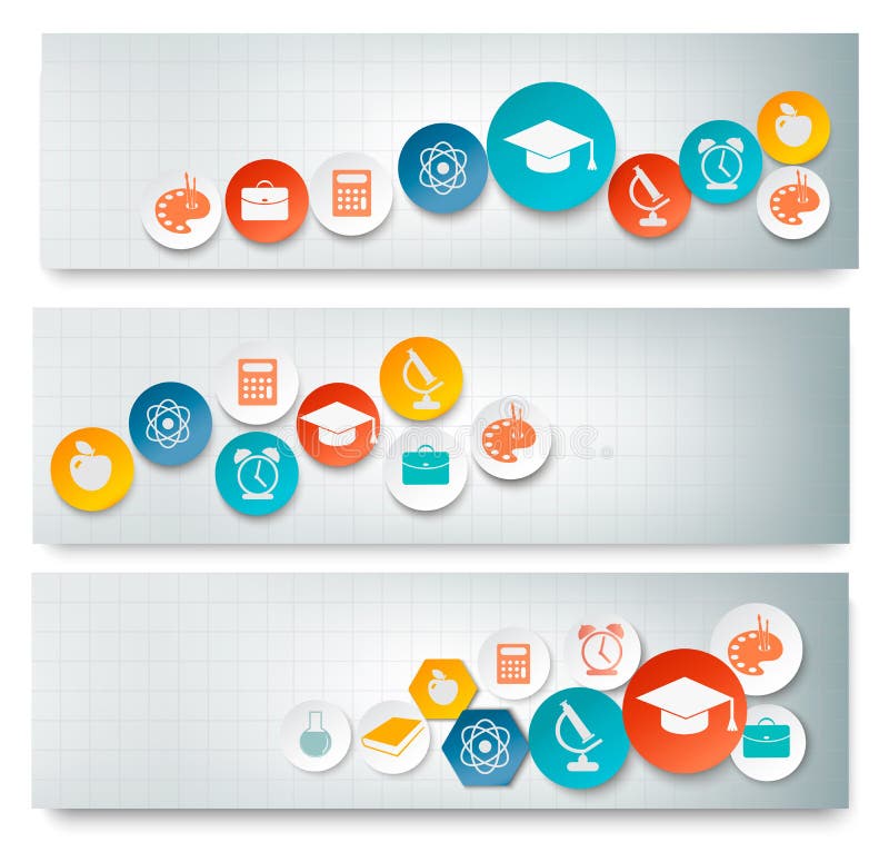 Set of Education Banners with Icons. Stock Vector - Illustration of ...