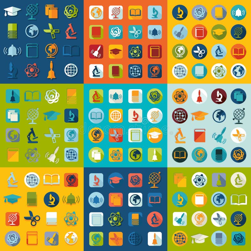 Set of Education Flat Icons Stock Vector - Illustration of creative ...