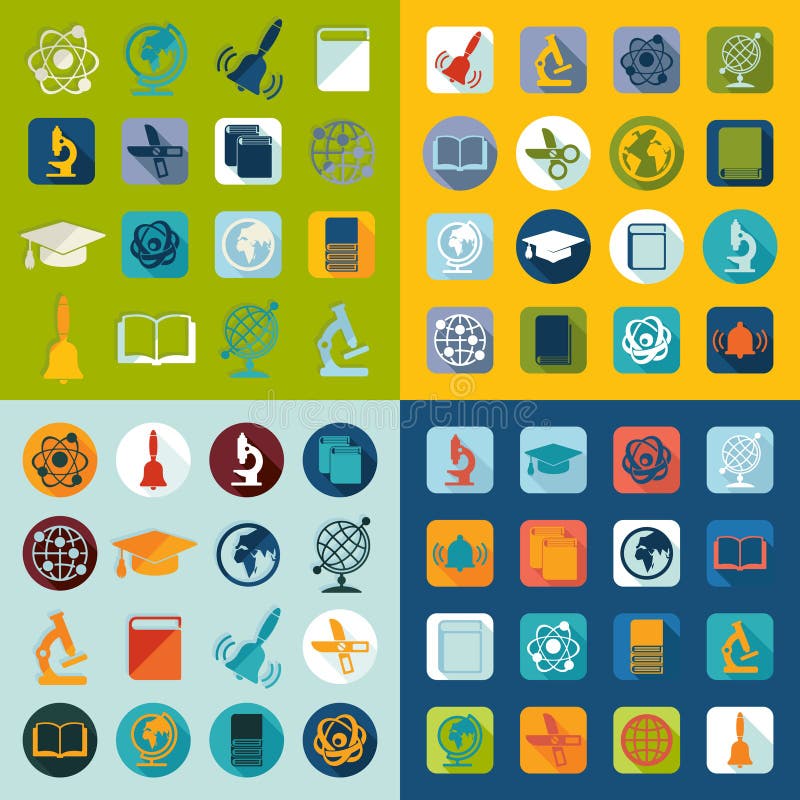 Set of Education Flat Icons Stock Vector - Illustration of color, book ...
