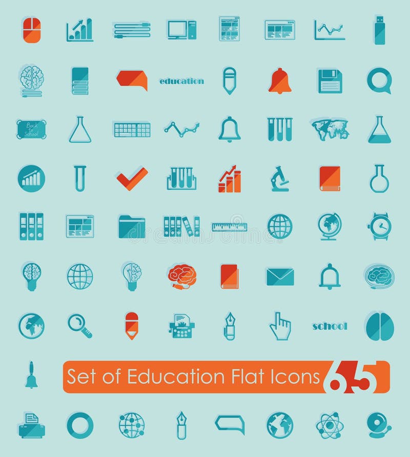 Set of Education Flat Icons Stock Vector - Illustration of globe ...