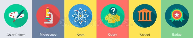 A Set of 6 Education Icons As Color Palette, Microscope, Atom Stock ...