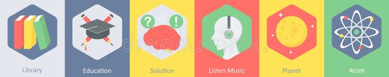 A Set of 6 Education Icons As Library, Education, Solution Stock Vector ...