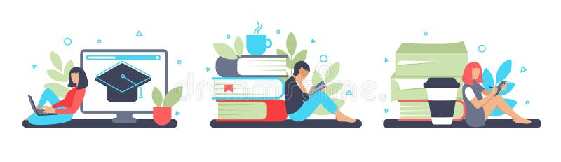 Set of Education Illustrations with Students, People in Study, in ...