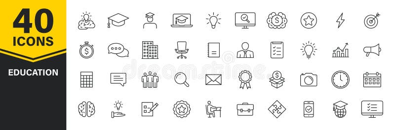 Set of 24 Education and Learning Web Icons in Line Style. School ... Set of 24 Education and Learning Web Icons in Line Style. School ...