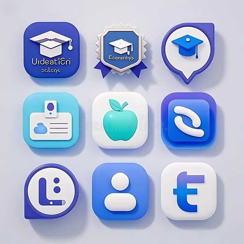 Set of Education and Social Media 3d Icons Stock Illustration ...