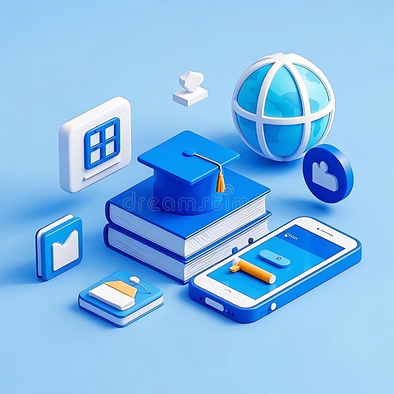 Set of Education and Social Media 3d Icons Stock Illustration ...