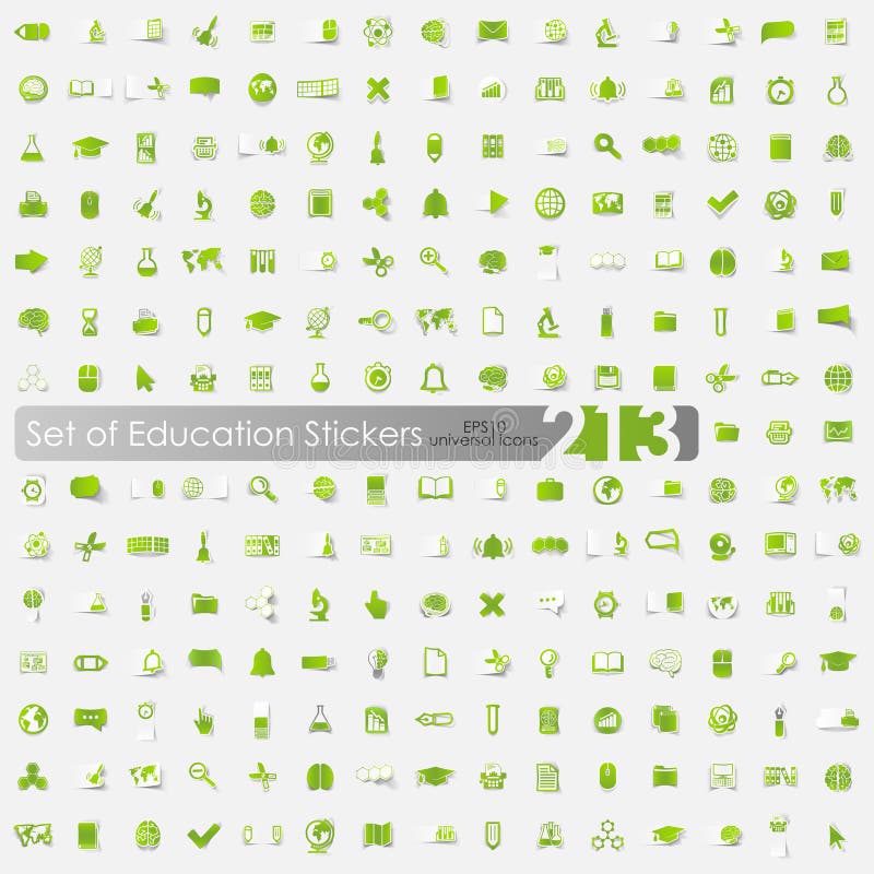 Set of education stickers stock vector. Illustration of college - 57144415