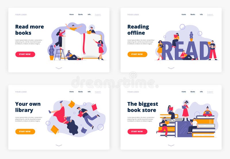 Set of Educational and Book Readers Concept, and Template. Stock Vector ...