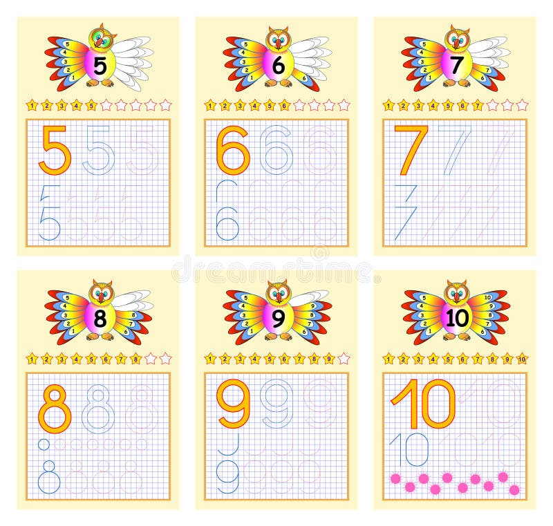 Set of Educational Pages on Square Paper for Little Children. Coloring ...