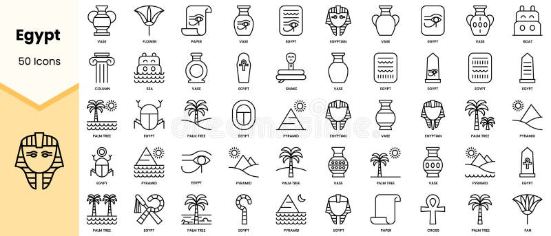 Set of Egypt Icons. Simple Line Art Style Icons Pack Stock Vector ...
