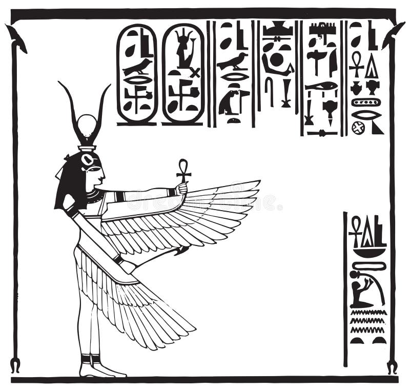 Isis Winged. Set of Egyptian Labels and Elements. Vector Set ...