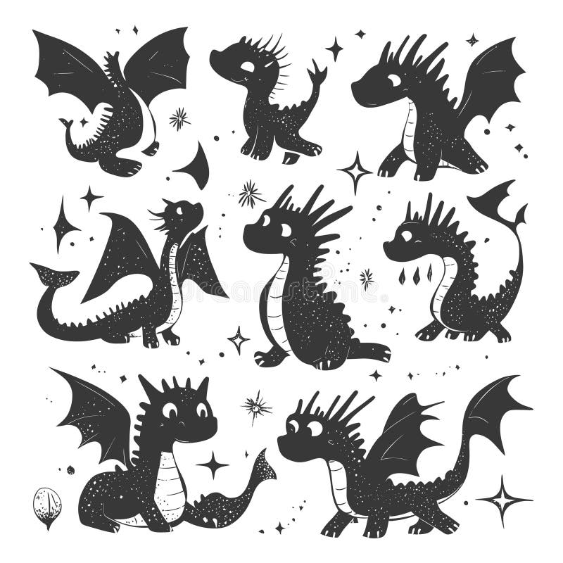 Adorable Baby Dragons: Magical Silhouette Collection Stock Vector ...