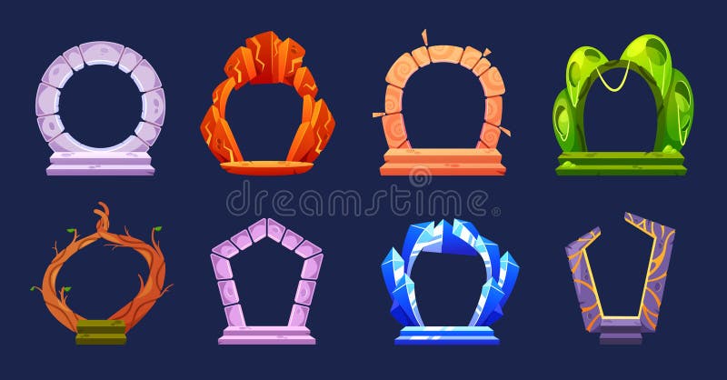 Set of Eight Different Magical Portals, Designed with Unique Elemental ...