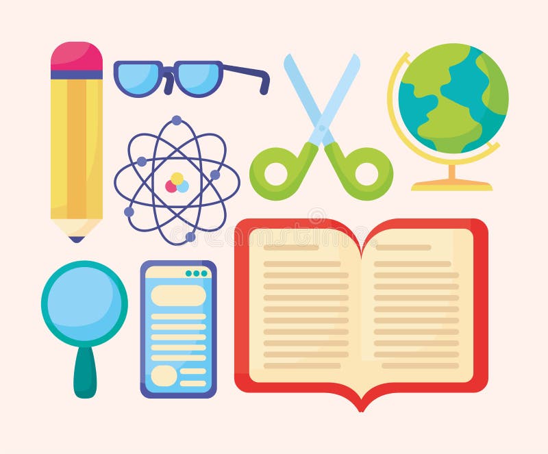 Eight education items stock vector. Illustration of earth - 229198996