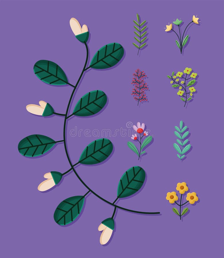Eight flowers branches stock vector. Illustration of vector - 239947985