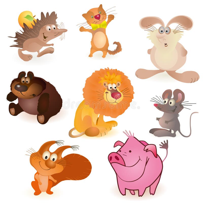 Set of eight funny animals stock vector. Illustration of mouse - 24563580