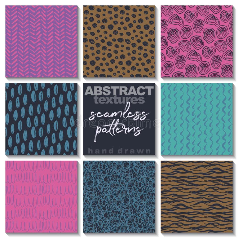 Set of Eight Hand Drawn Ink Seamless Patterns. Stock Vector ...