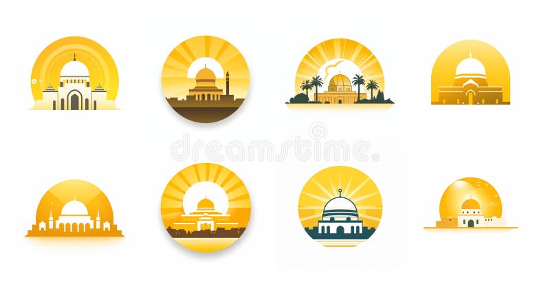Set of Eight Icons of Mosques Stock Illustration - Illustration of ...