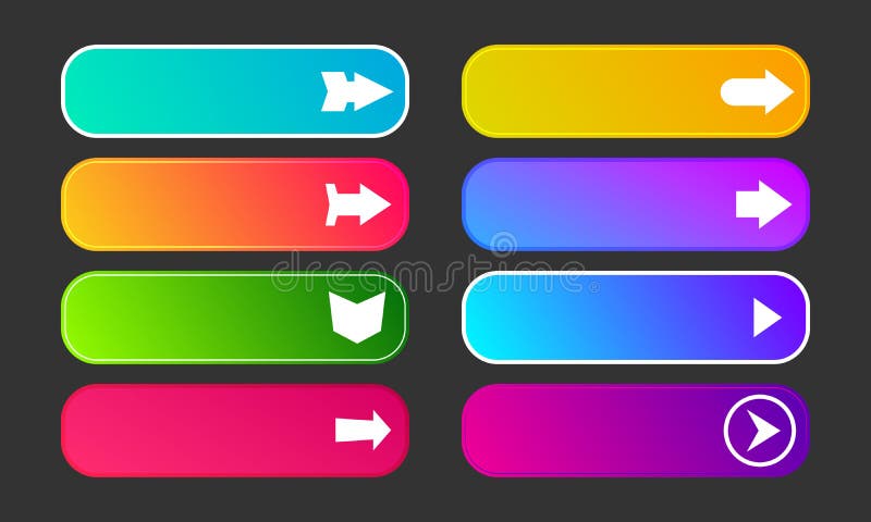 Set of Eight Modern Gradient Buttons with Arrows Stock Vector ...