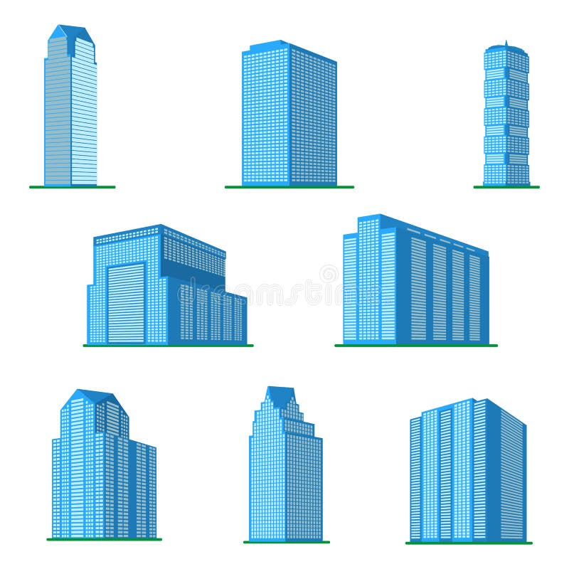 Set Of Eight Modern High-rise Building On A White Background Stock ...
