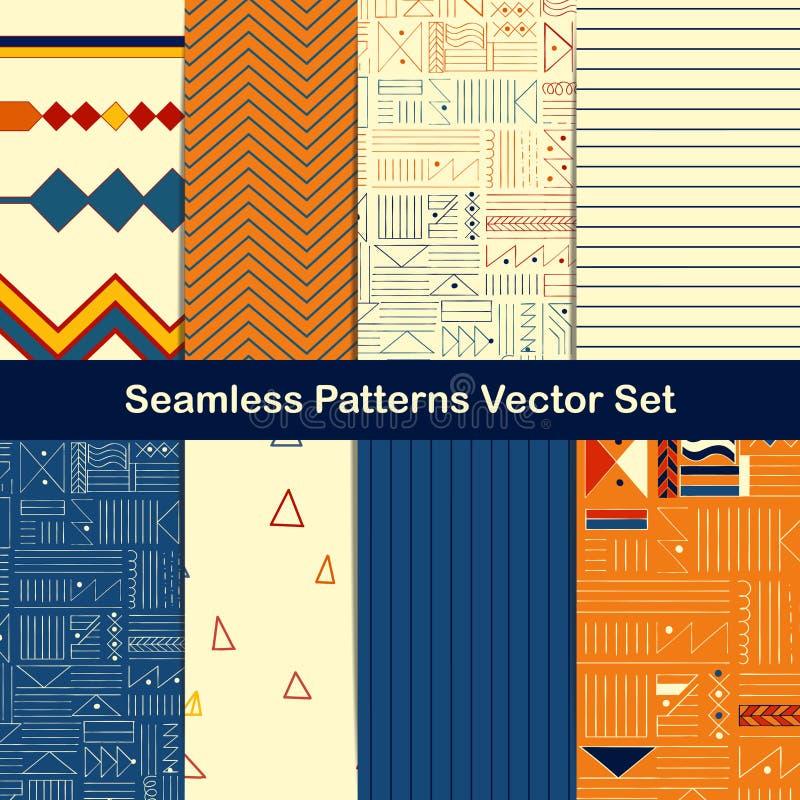 Set of Eight Seamless Geometric Patterns with Ethnic and Tribal Style ...