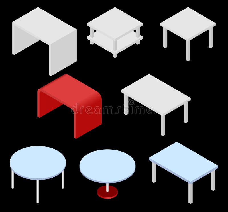 Set of Eight Tables. Isometric. Stock Vector - Illustration of group ...