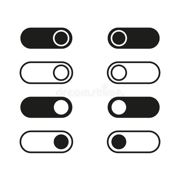 Set of Eight Toggle Switch Icons. Black and White Vector Controls ...