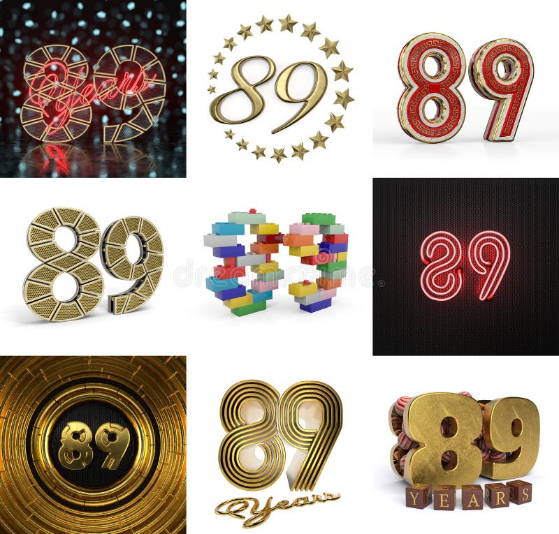 Set of Eighty-nine Year Birthday. Number 89 Graphic Design Element ...