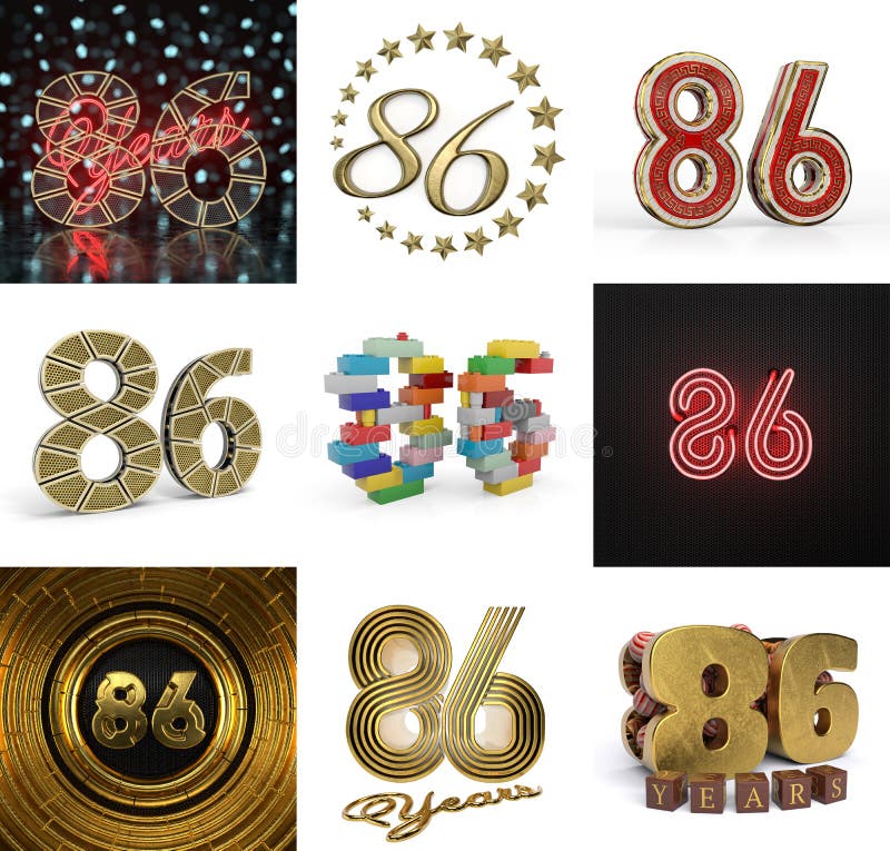 Set of Eighty-six Year Birthday. Number 86 Graphic Design Element Stock ...