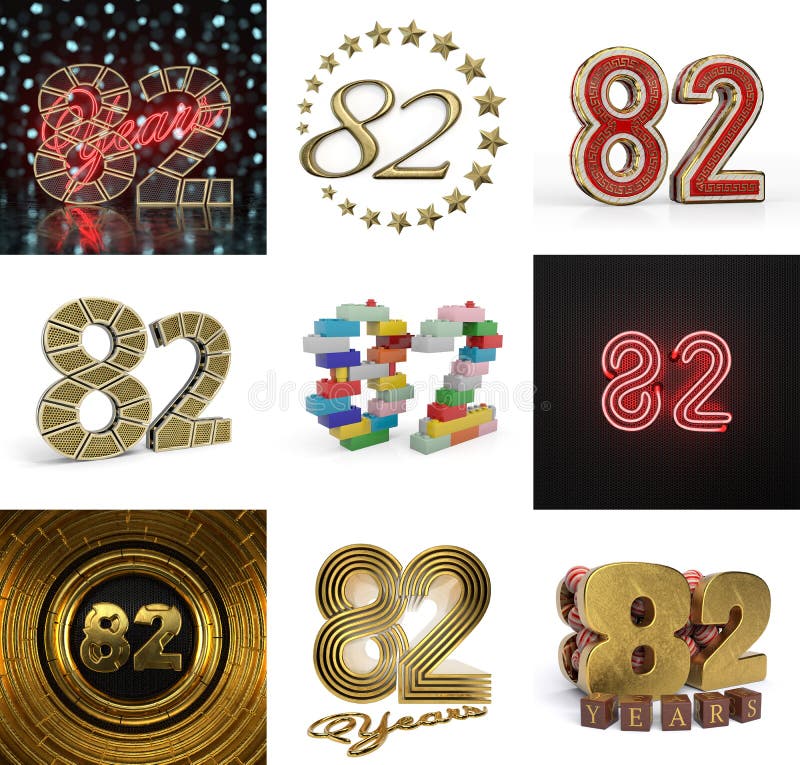 Set of Eighty-two Year Birthday. Number 82 Graphic Design Element Stock ...