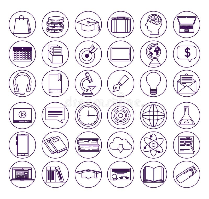 Set Elearning Technology To Online Education Study Stock Vector ...