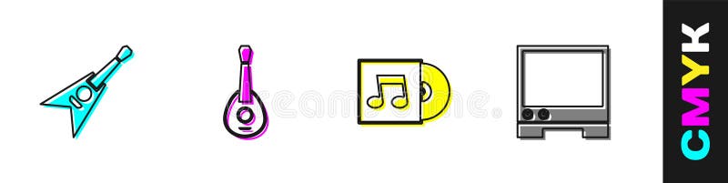 Set Electric Bass Guitar, Guitar, Vinyl Disk and Voice Assistant Icon ...