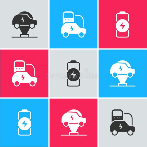 Set Electric Car, and Battery Charge Icon. Vector Stock Vector ...
