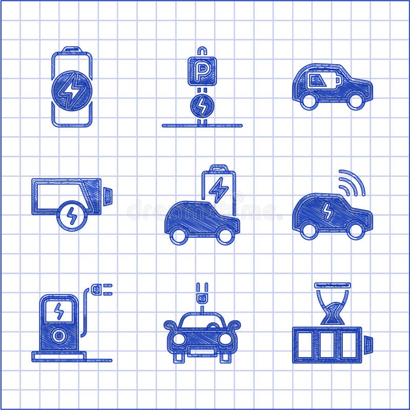 Set Electric Car, Battery Charge, Smart System, Charging Station, Low ...