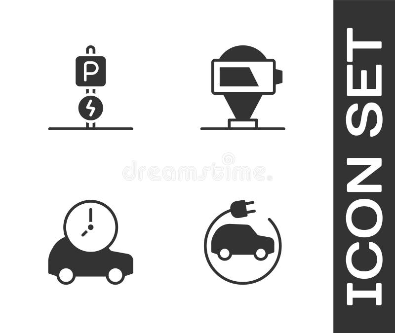 Set Electric Car, Charging Parking Electric, and Battery Charge Icon ...