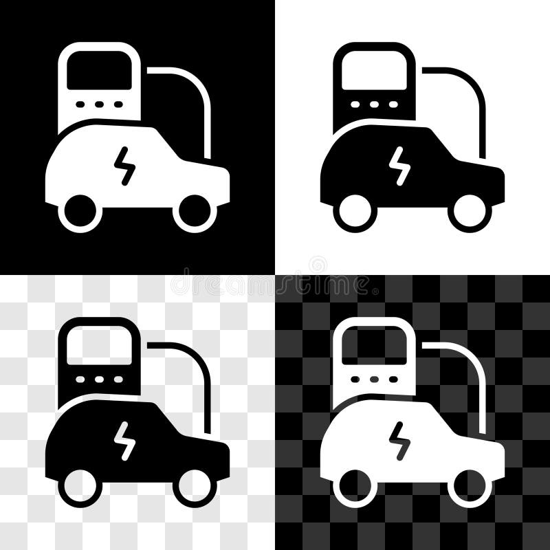 Set Electric Car and Electrical Cable Plug Charging Icon Isolated on ...