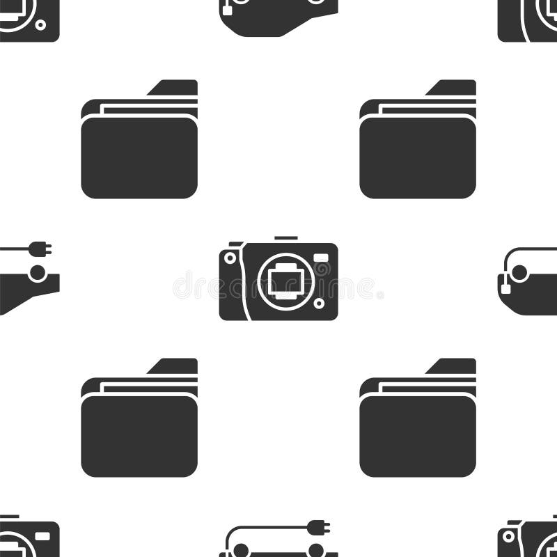 Set Electric Car, Mirrorless Camera and Document Folder on Seamless ...