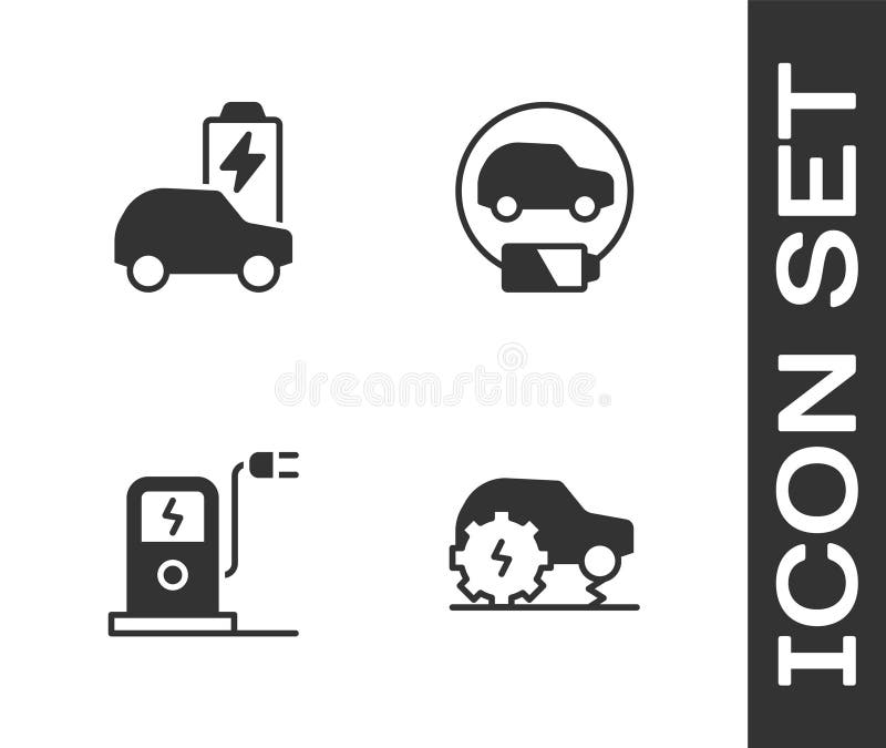 Set Electric Car Service, Charging Station and Icon. Vector Stock ...