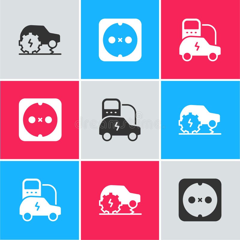 Set Electric Car Service, Electrical Outlet and Icon. Vector Stock ...
