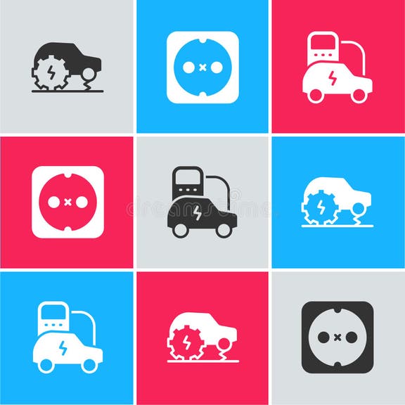 Set Electric Car Service, Electrical Outlet and Icon. Vector Stock ...