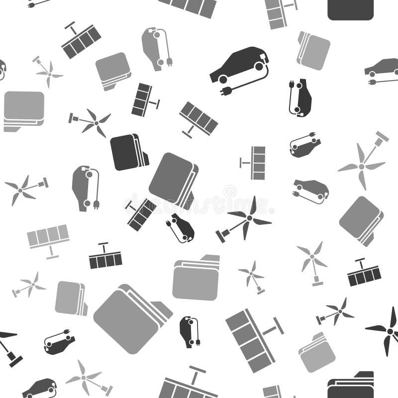 Set Electric Car, Solar Energy Panel, Wind Turbine and Document Folder ...