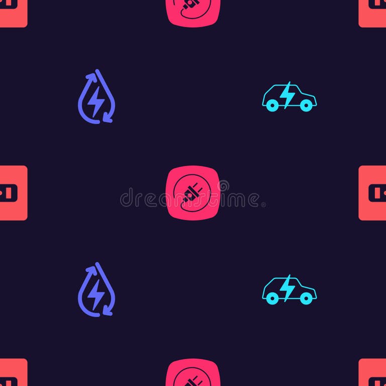 Set Electric Car, Water Energy, Plug and Electrical Outlet on Seamless ...